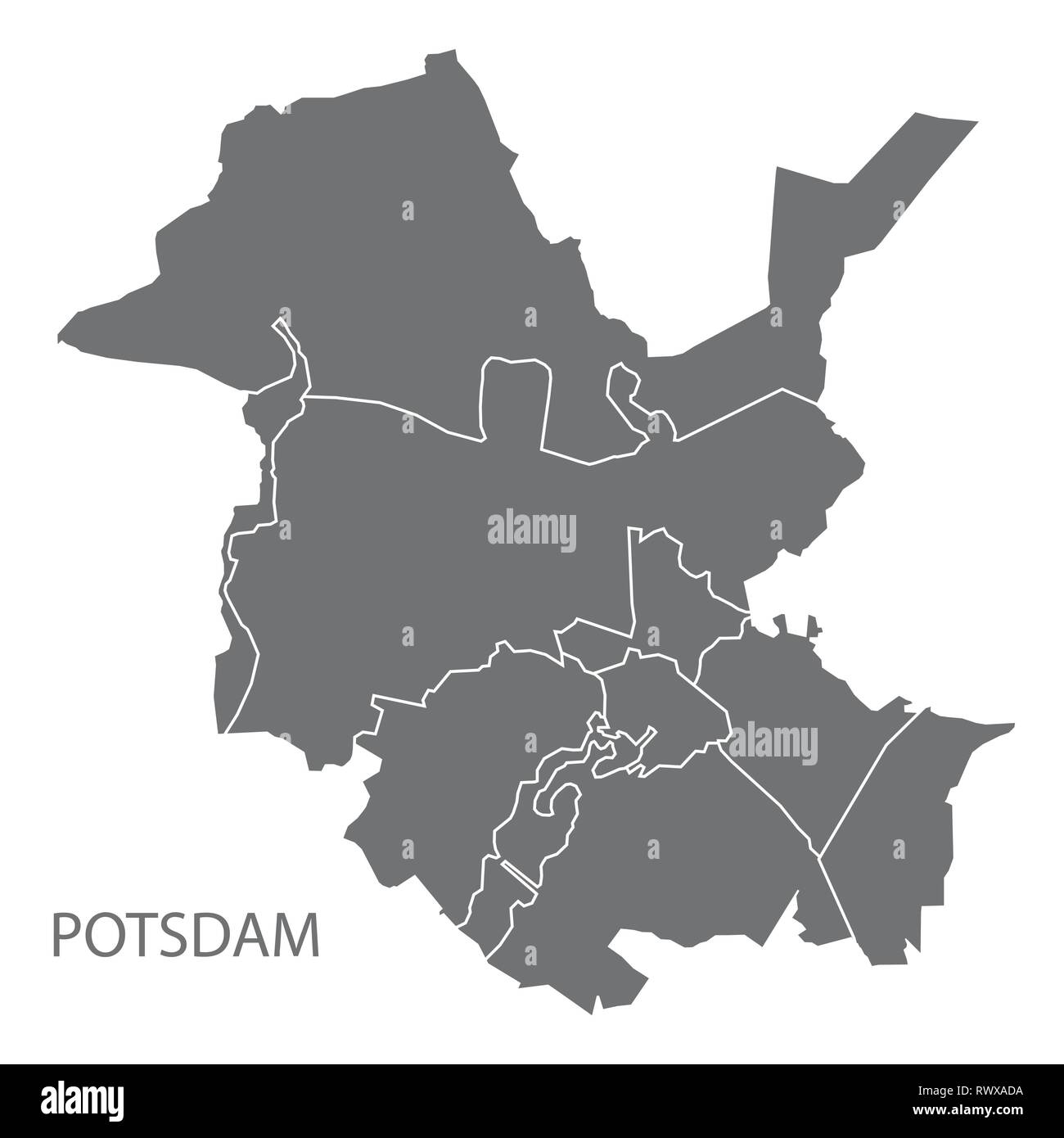 Potsdam city map with boroughs grey illustration silhouette shape Stock ...