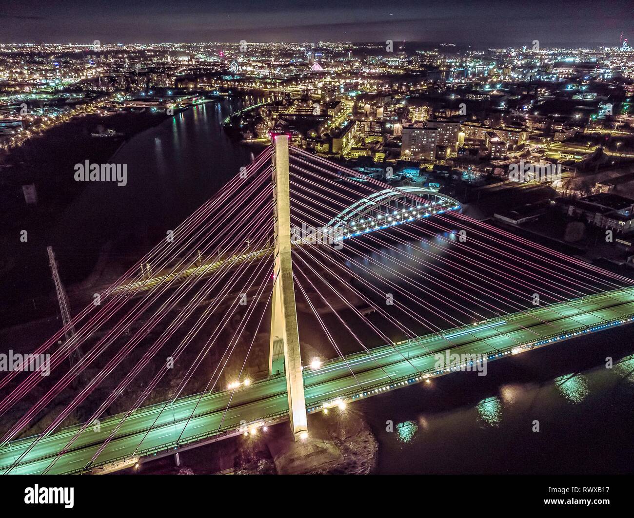 Gdansk lighting bridge at night Stock Photo - Alamy