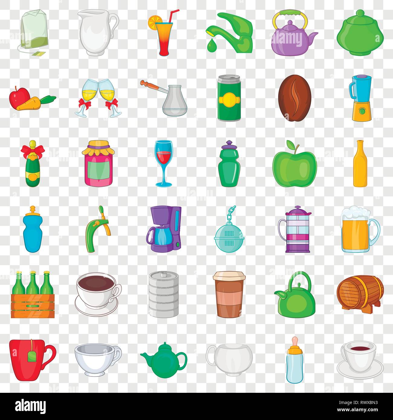 Different beverage icons set, cartoon style Stock Vector Image & Art ...