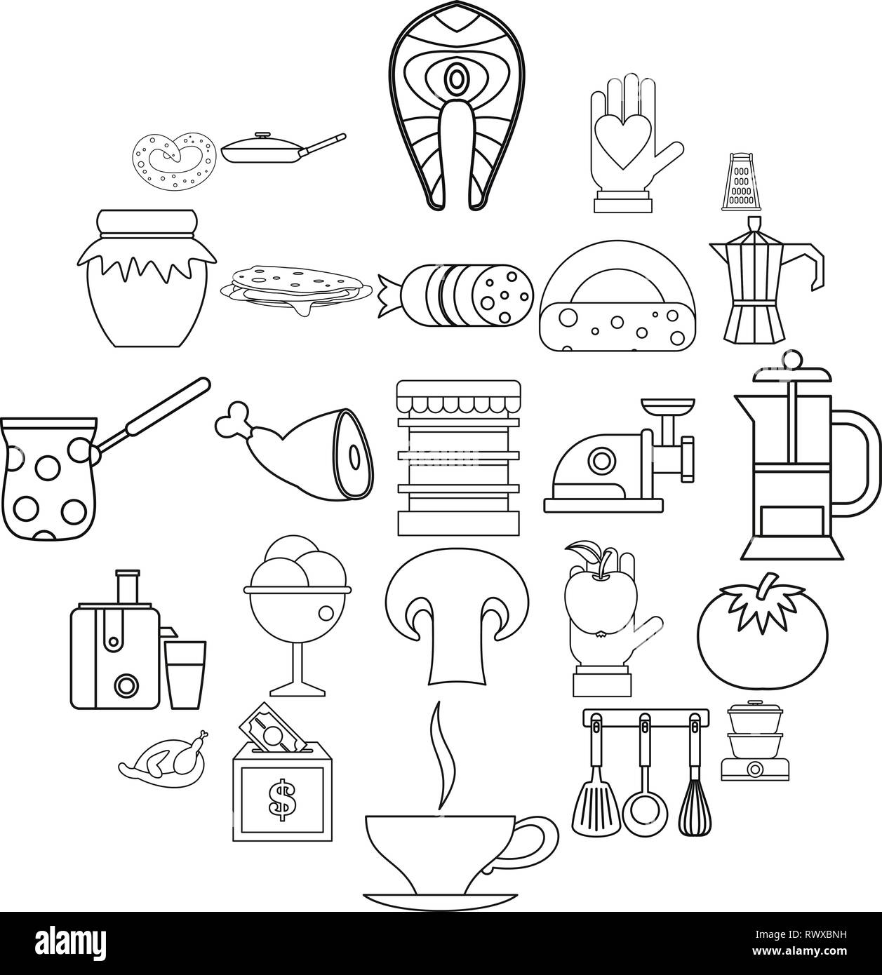 Jam icons set, outline style Stock Vector Image & Art - Alamy