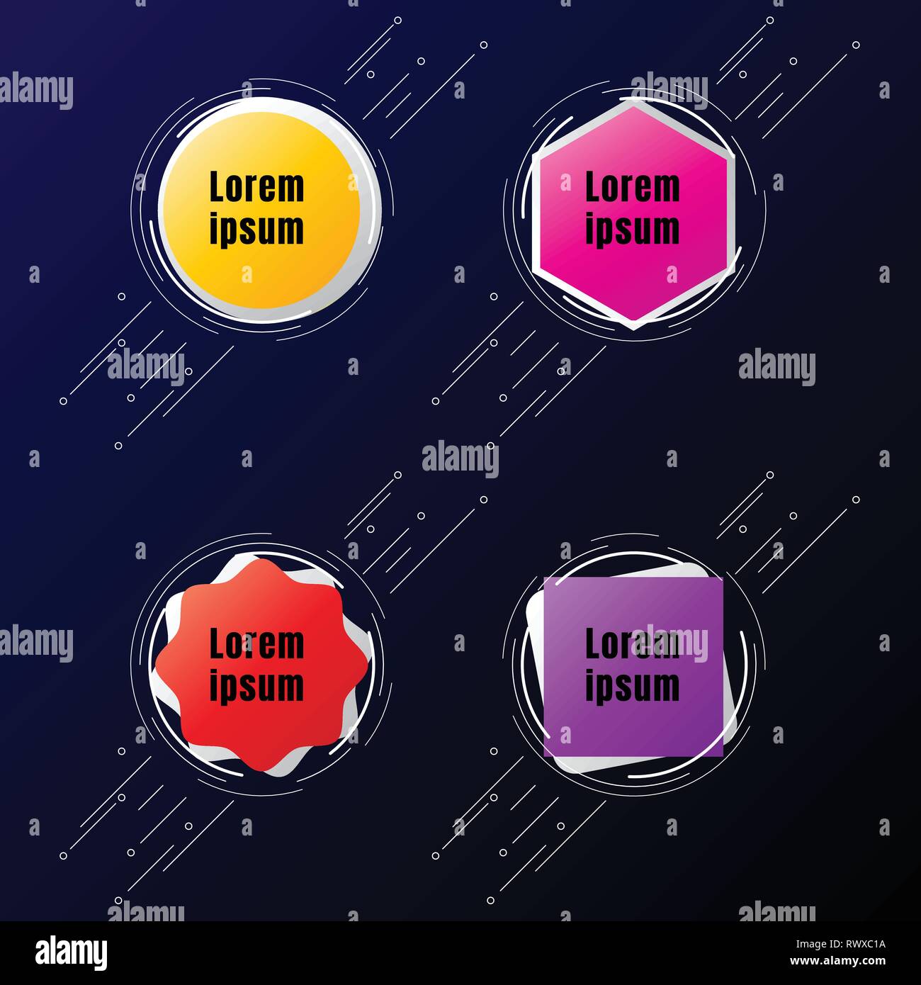 Set of banner geometric shapes multicolor with white diagonal lines ...