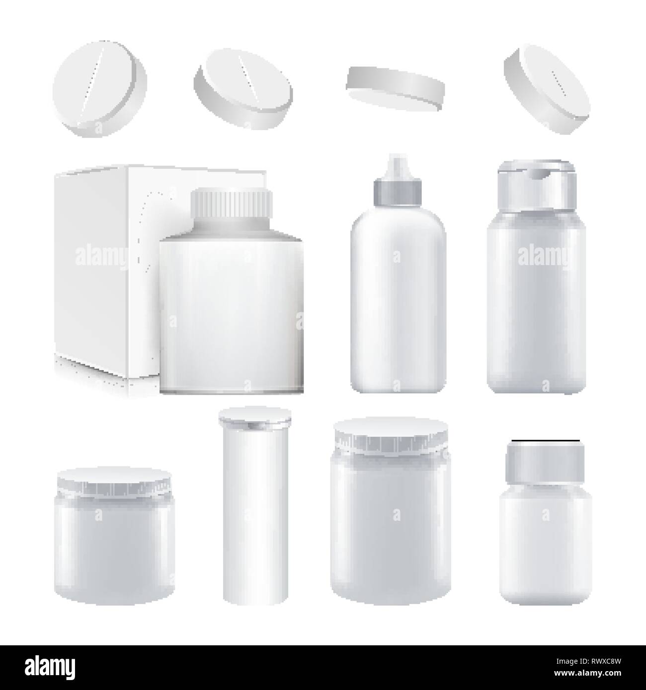 Medical Container Set Vector. Packaging Design Isolated Realistic ...