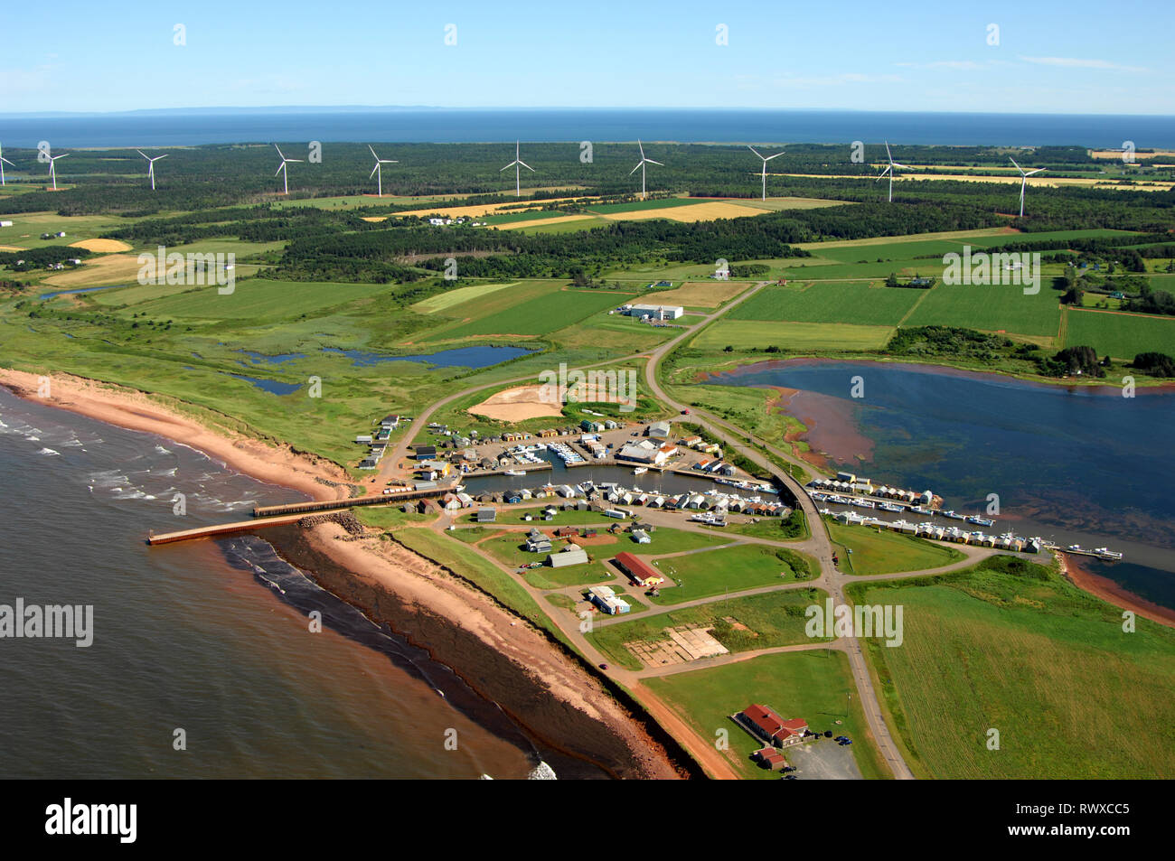 aerial, harbour, wind turbines, North Lake, PEI Stock Photo - Alamy