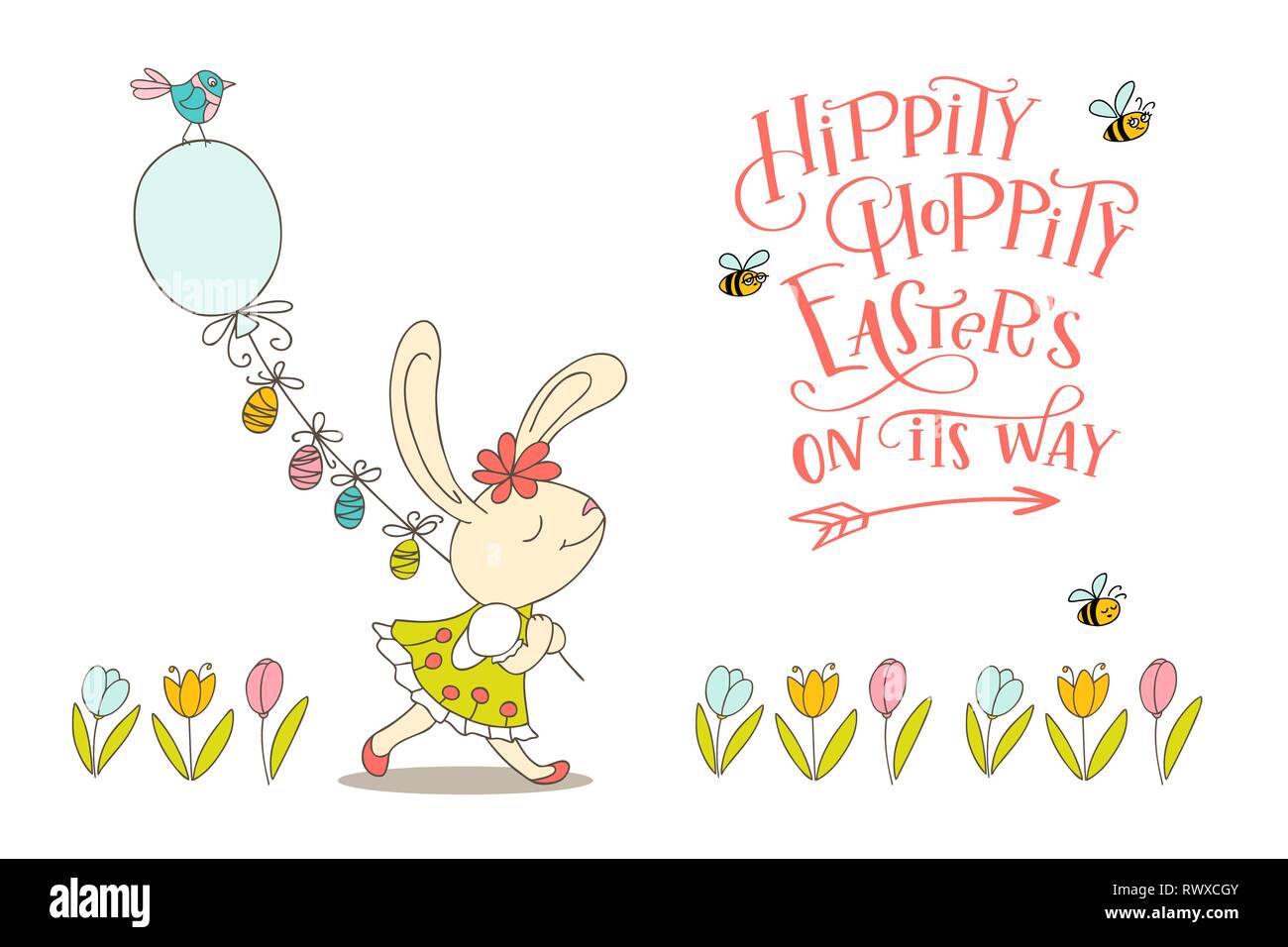 Handwritten text Hippity Hoppity Easter is on its way and hand drawn ...
