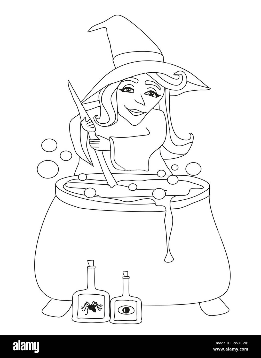 Halloween cauldron poison witch Black and White Stock Photos & Images ...