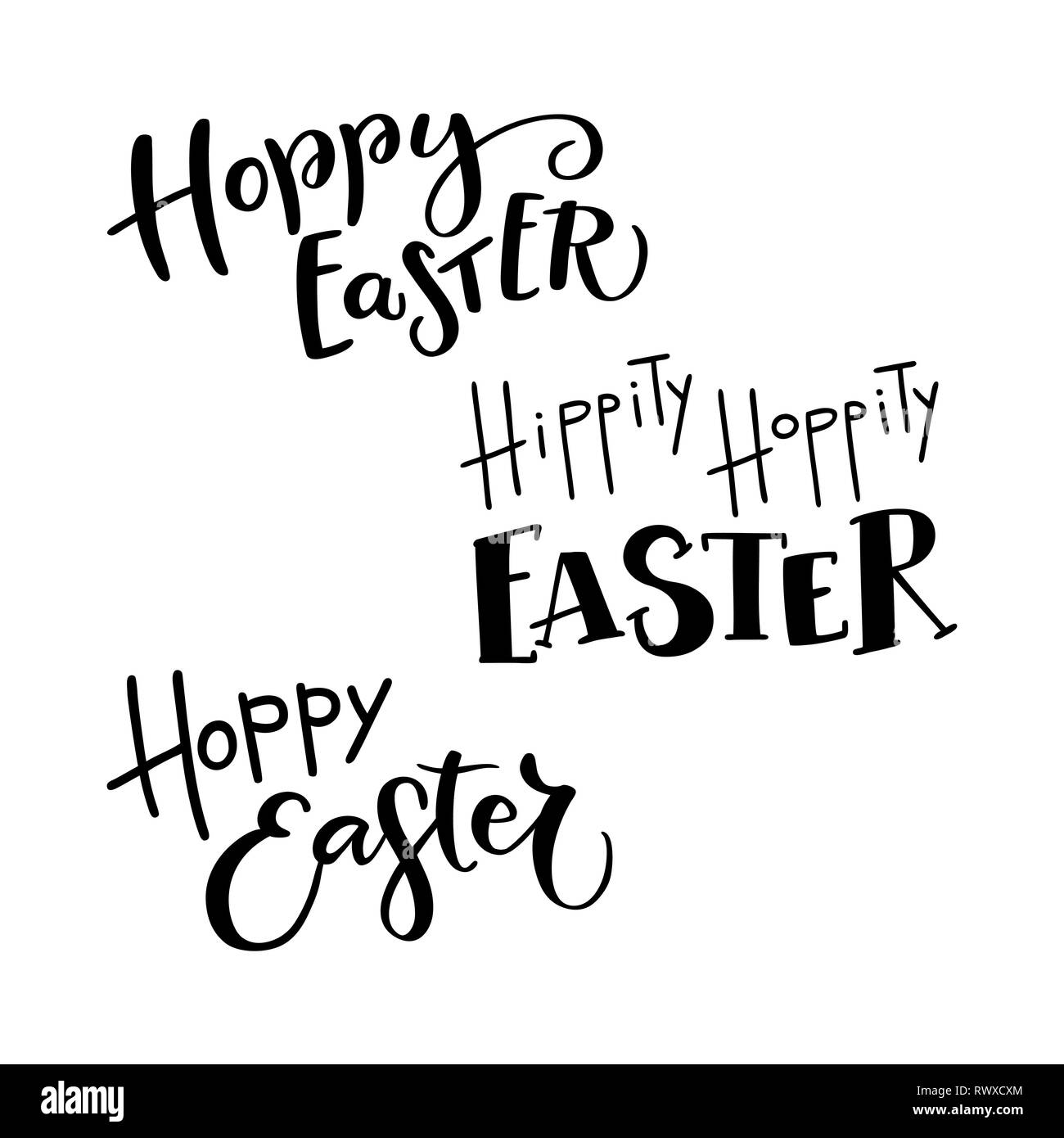 Set of hand drawn lettering phrase "Hoppy Easter", "Hippity Hoppity ...