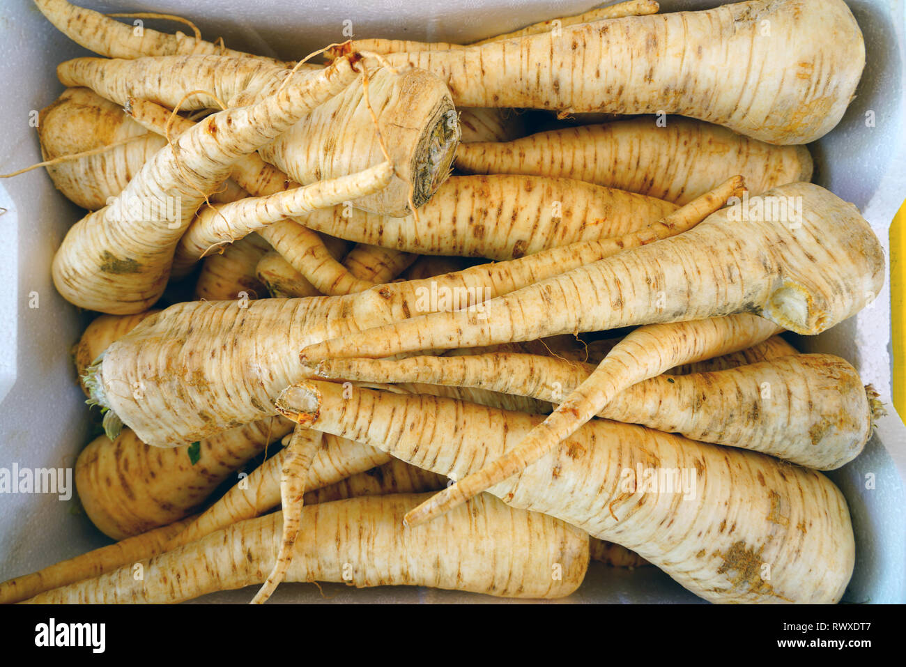 Fresh parsnips at a farmers market Stock Photo - Alamy