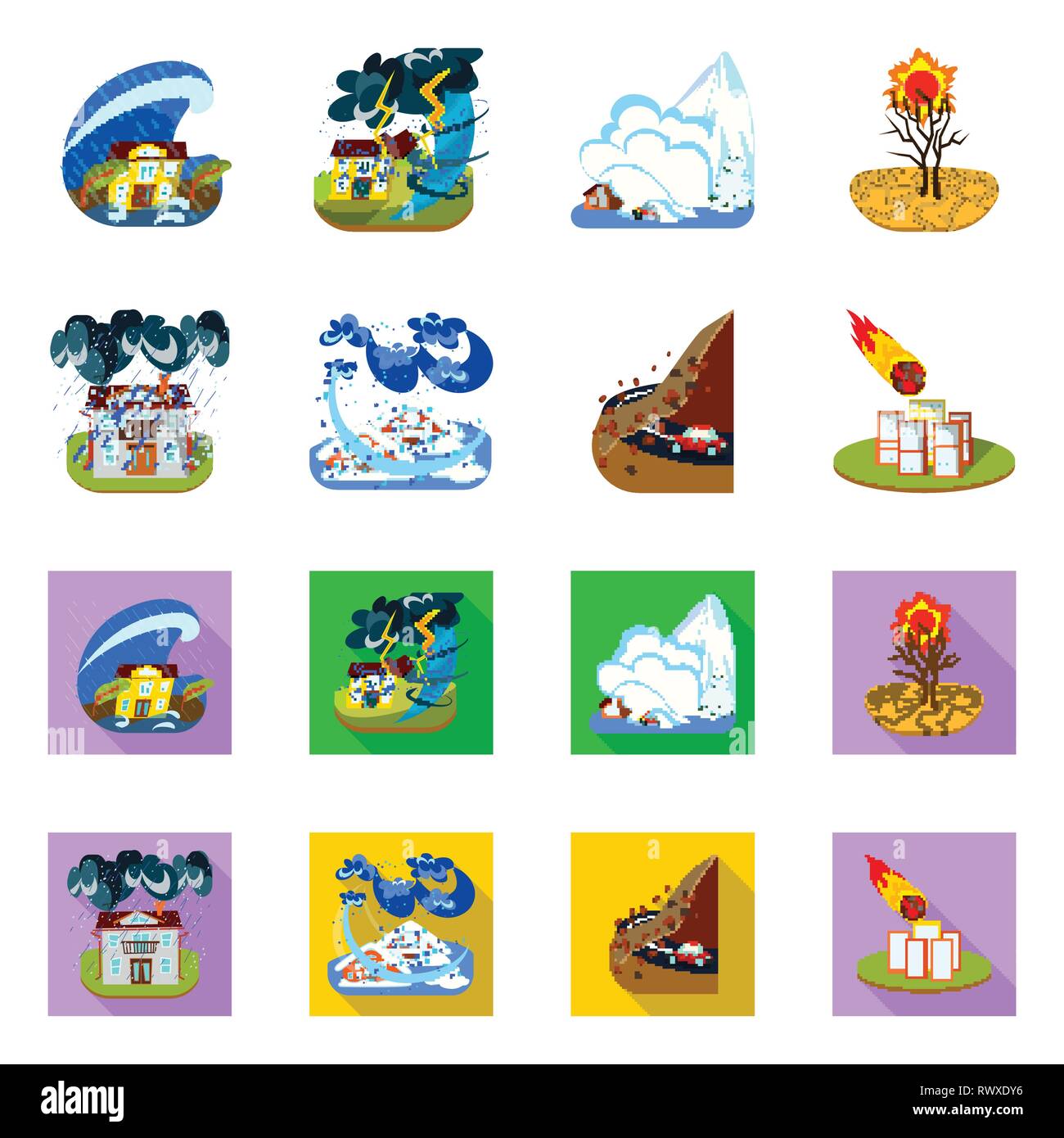 Vector illustration of weather and distress symbol. Set of weather and ...