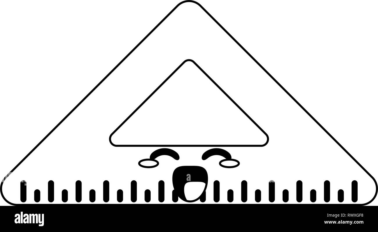 Kawaii school ruler smiling cartoon in black and white Stock Vector ...