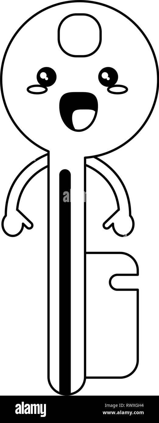 Key kawaii cartoon isolated in black and white Stock Vector Image & Art ...