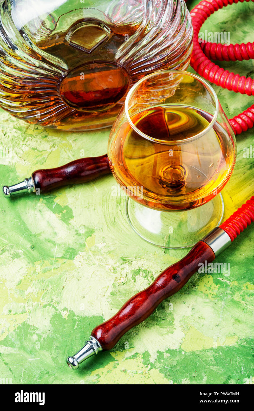 East hookah with a taste of alcohol. Hookah and brandy.Shisha hookah ...