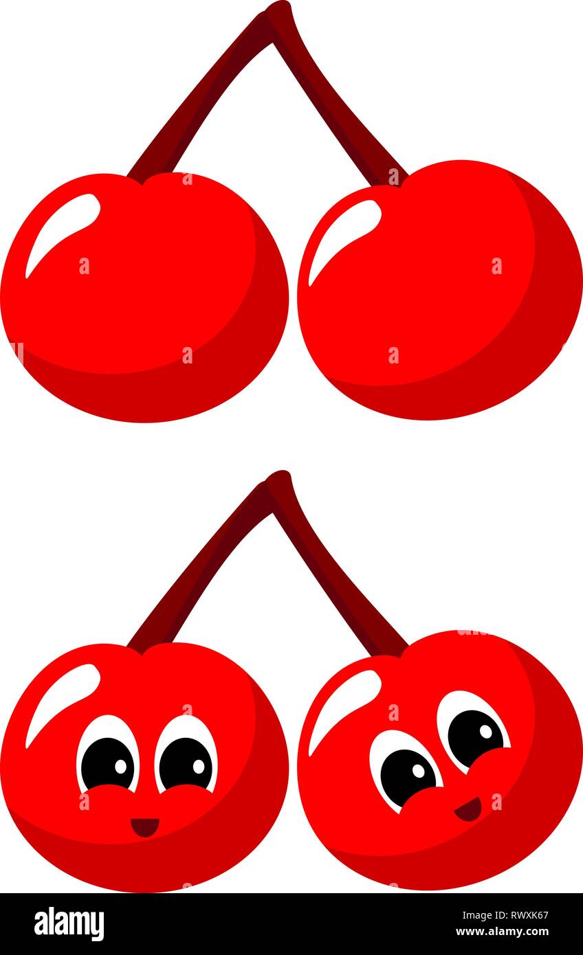 Cute Red Cherries Cartoon Character Vector Illustration Stock Vector ...