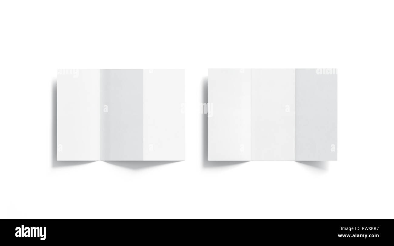 Blank white tri folded booklets mockups set, opened top view, 3d ...