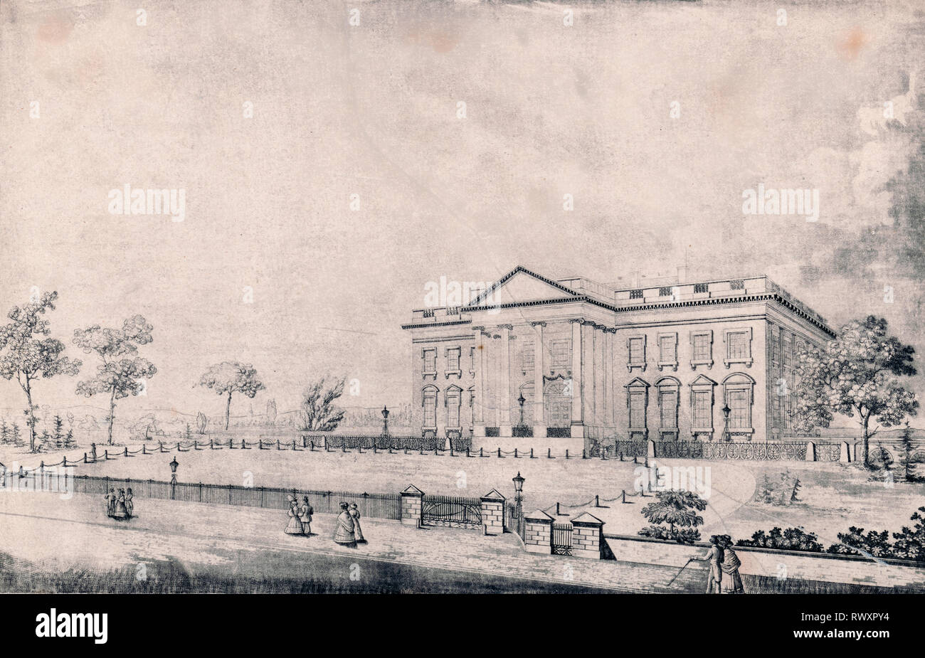 Drawing of the White House ca. 1840 Stock Photo - Alamy