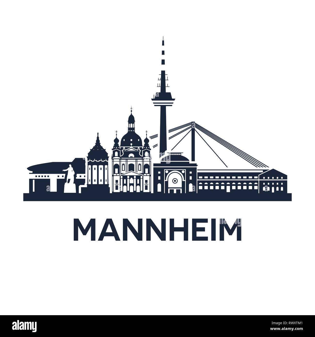 Abstract skyline of city Mannheim in Germany, vector illustration ...