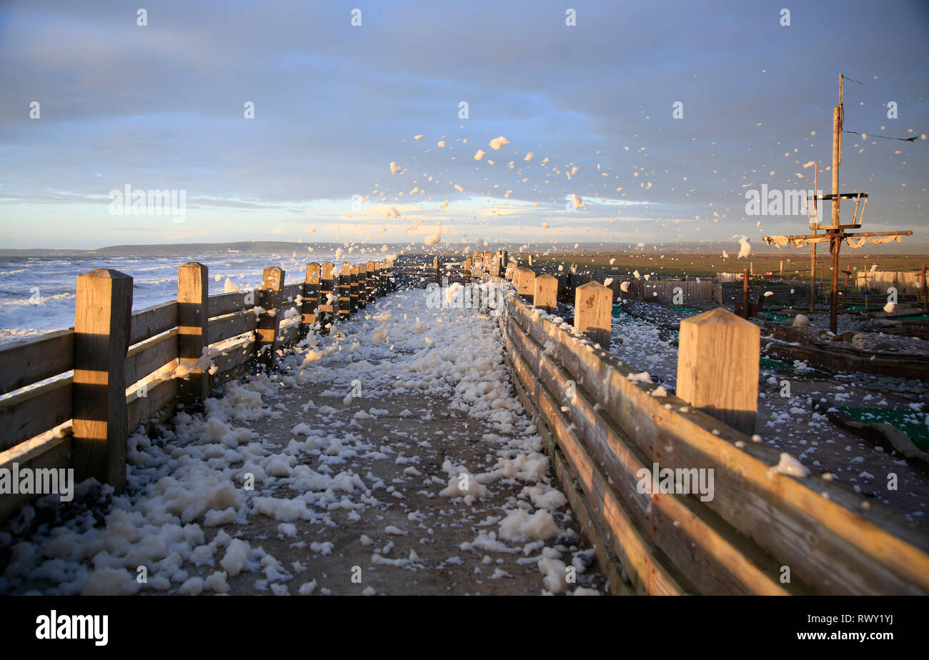 High tide and high winds on WestWard Ho! beach, North Devon Stock Photo ...