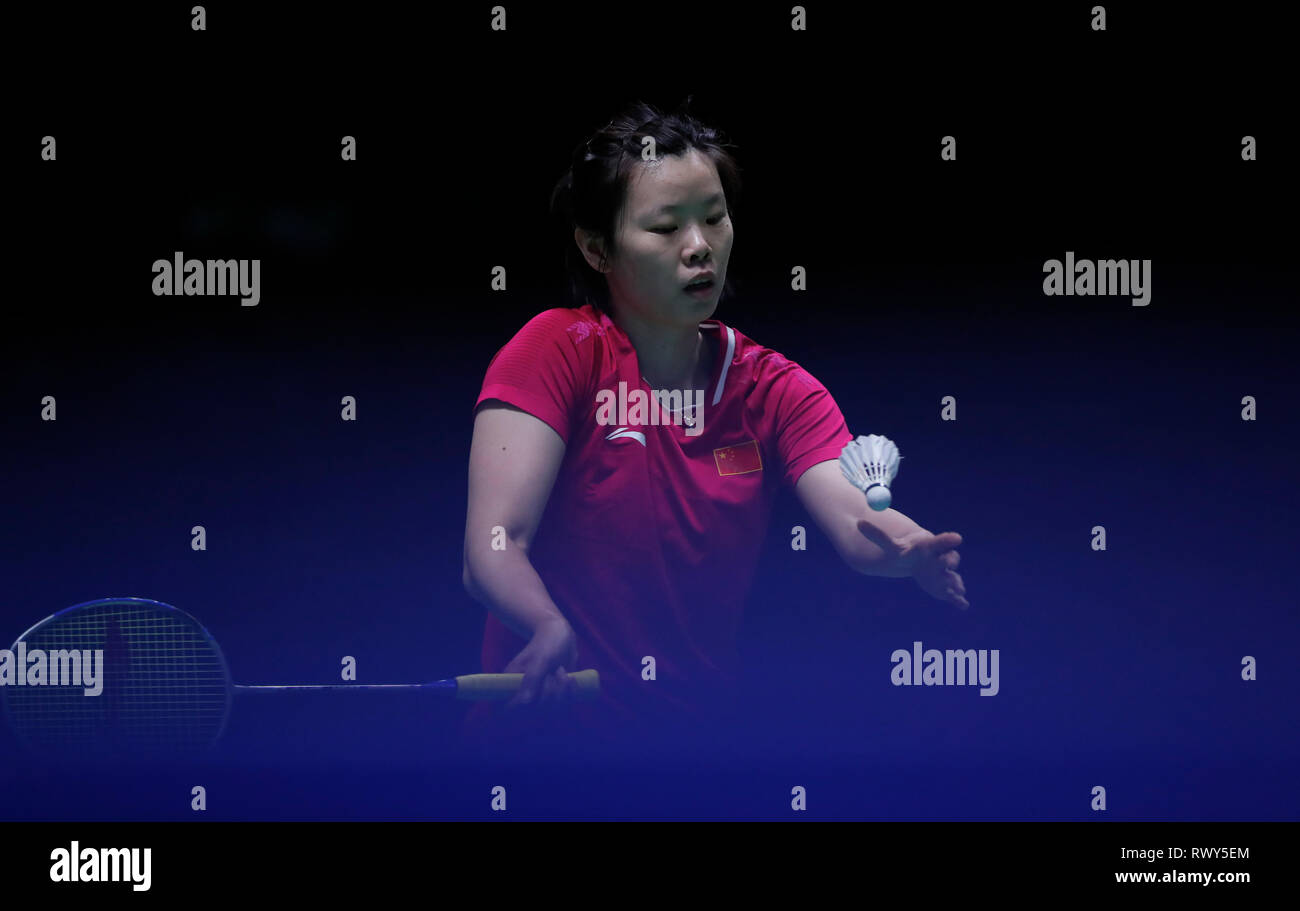 Birmingham. 7th Mar, 2019. China's Li Xuerui competes during the women ...