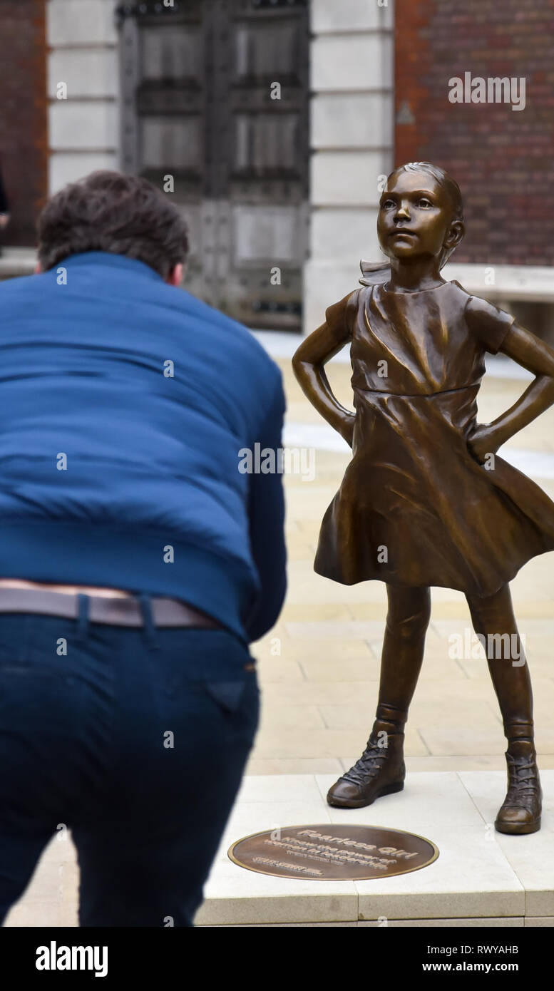 Paternoster Square, London, UK. 8th Mar, 2019. Fearless Girl bronze ...
