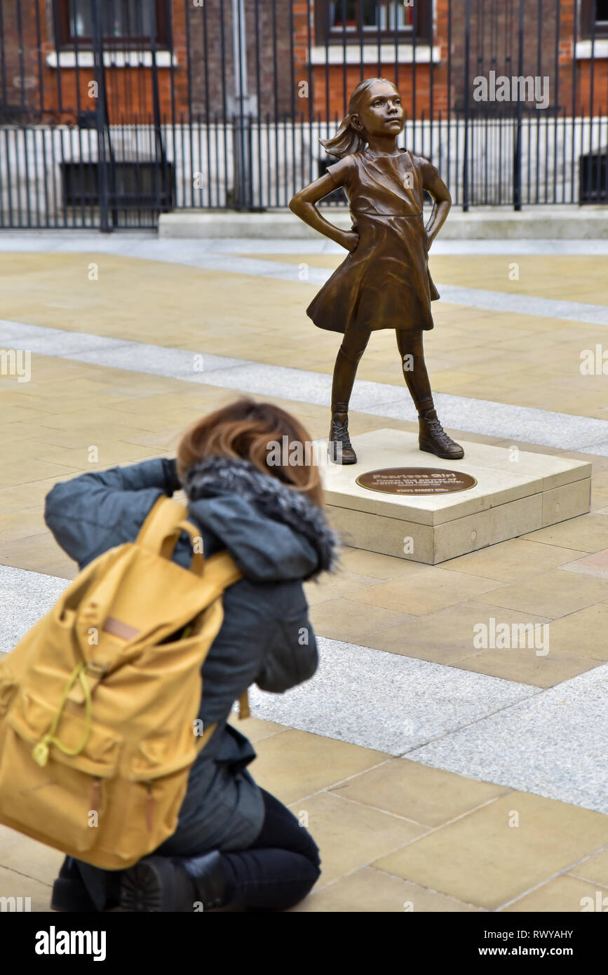 Paternoster Square, London, UK. 8th Mar, 2019. Fearless Girl bronze ...