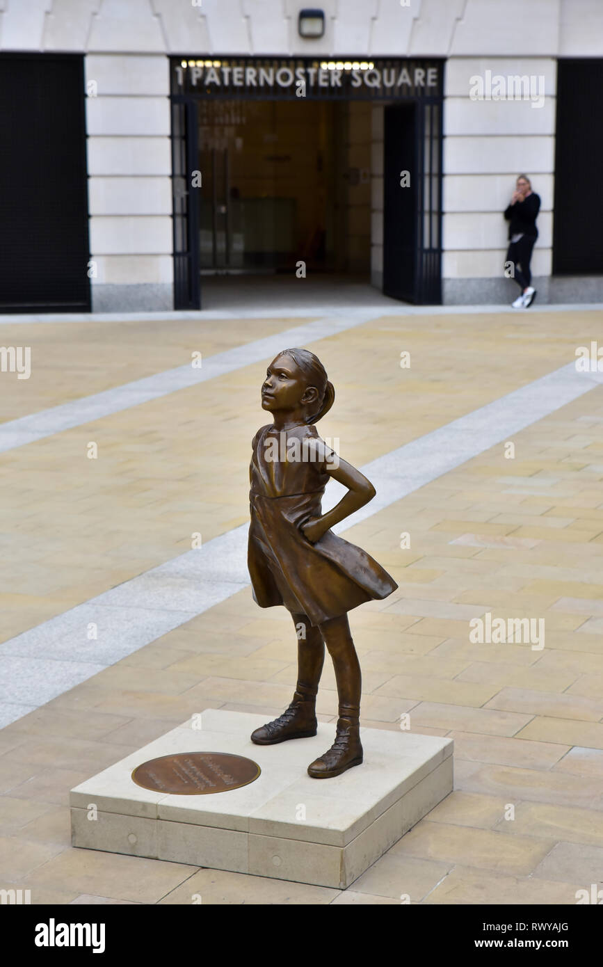 Paternoster Square, London, UK. 8th Mar, 2019. Fearless Girl bronze ...