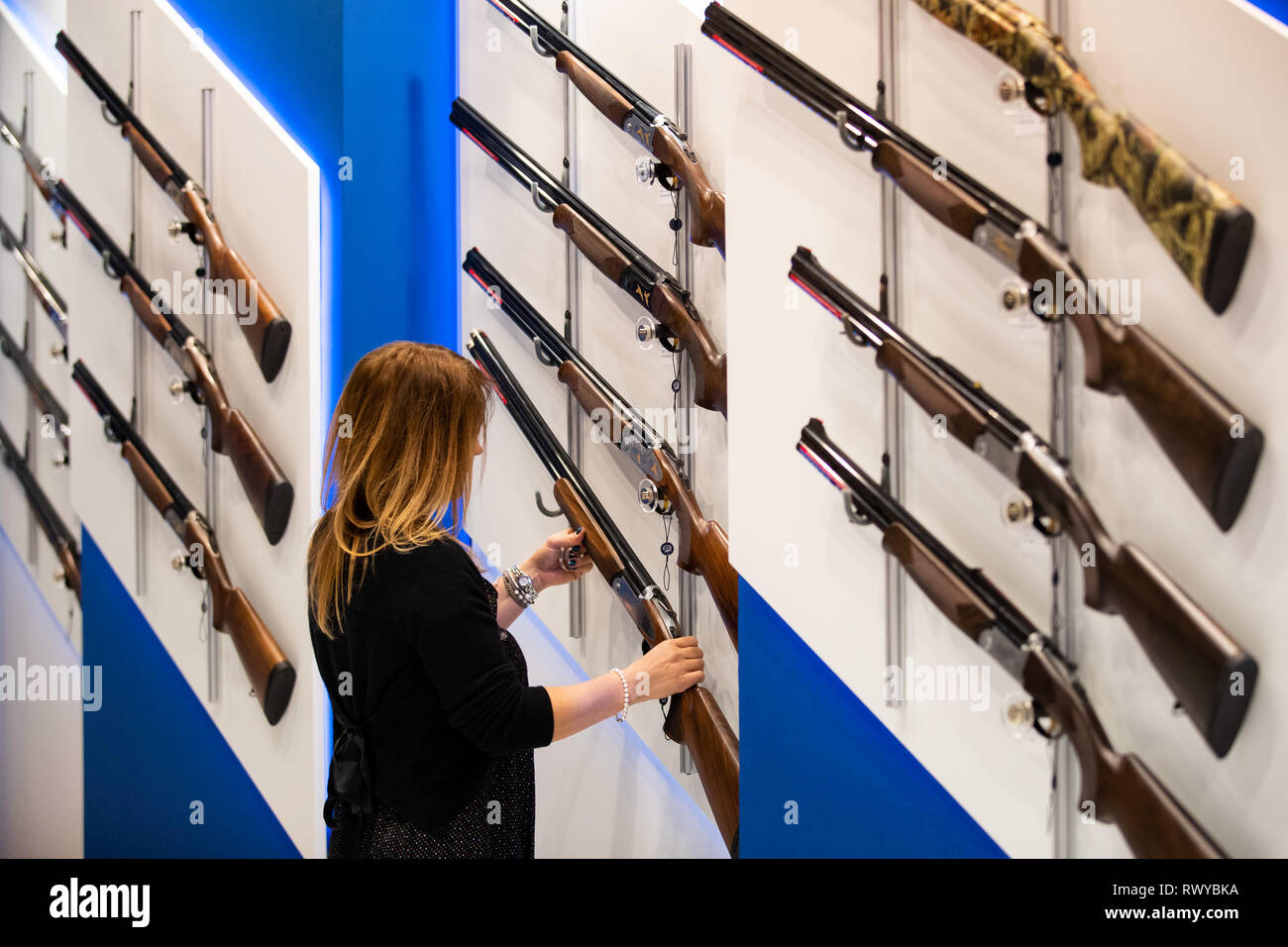 08 March 2019, Bavaria, Nürnberg: Hunting rifles from the Italian ...