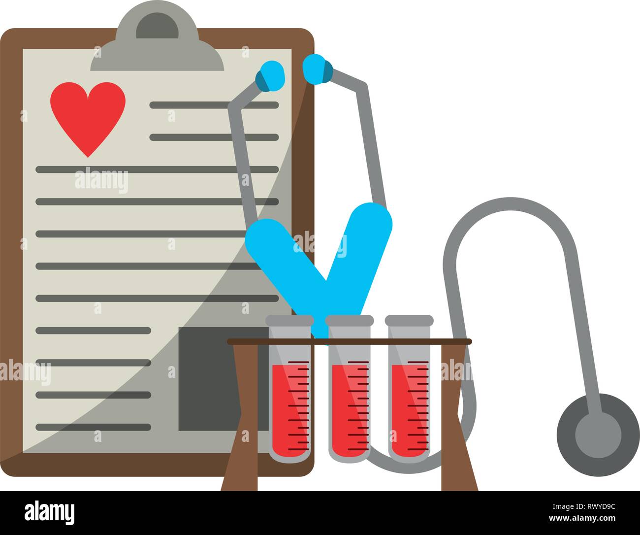 Medical Clipboard And Test Tubes With Stethoscopes Stock Vector Image