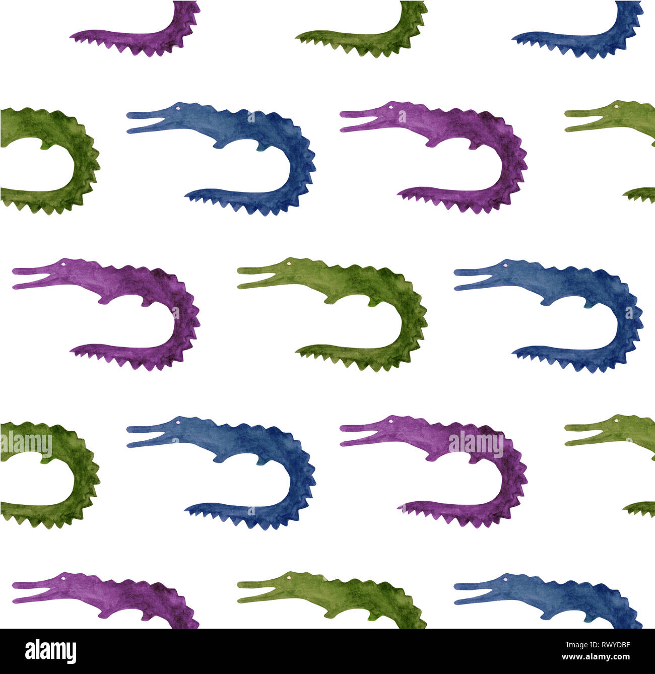 Watercolor wild animals of africa - crocodile. Seamless pattern. Hand ...