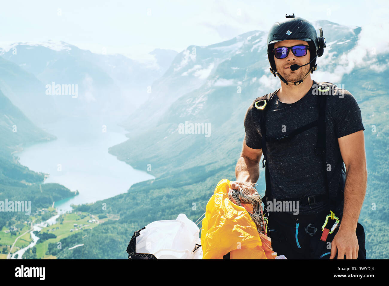A Paraglider Portrait - preparing to take off for a paraglide in the ...