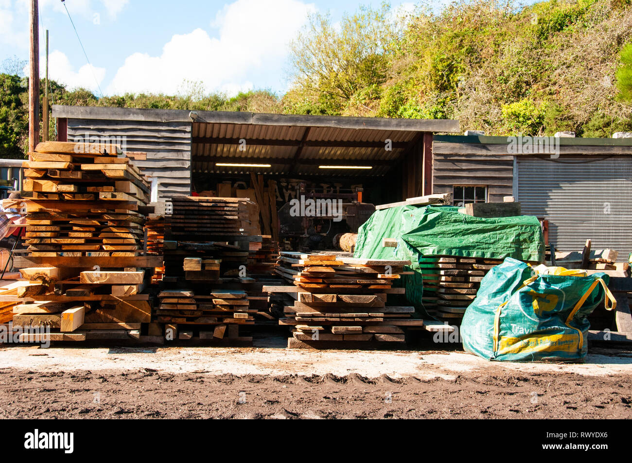Timber stacks of various wood in yard Stock Photo - Alamy