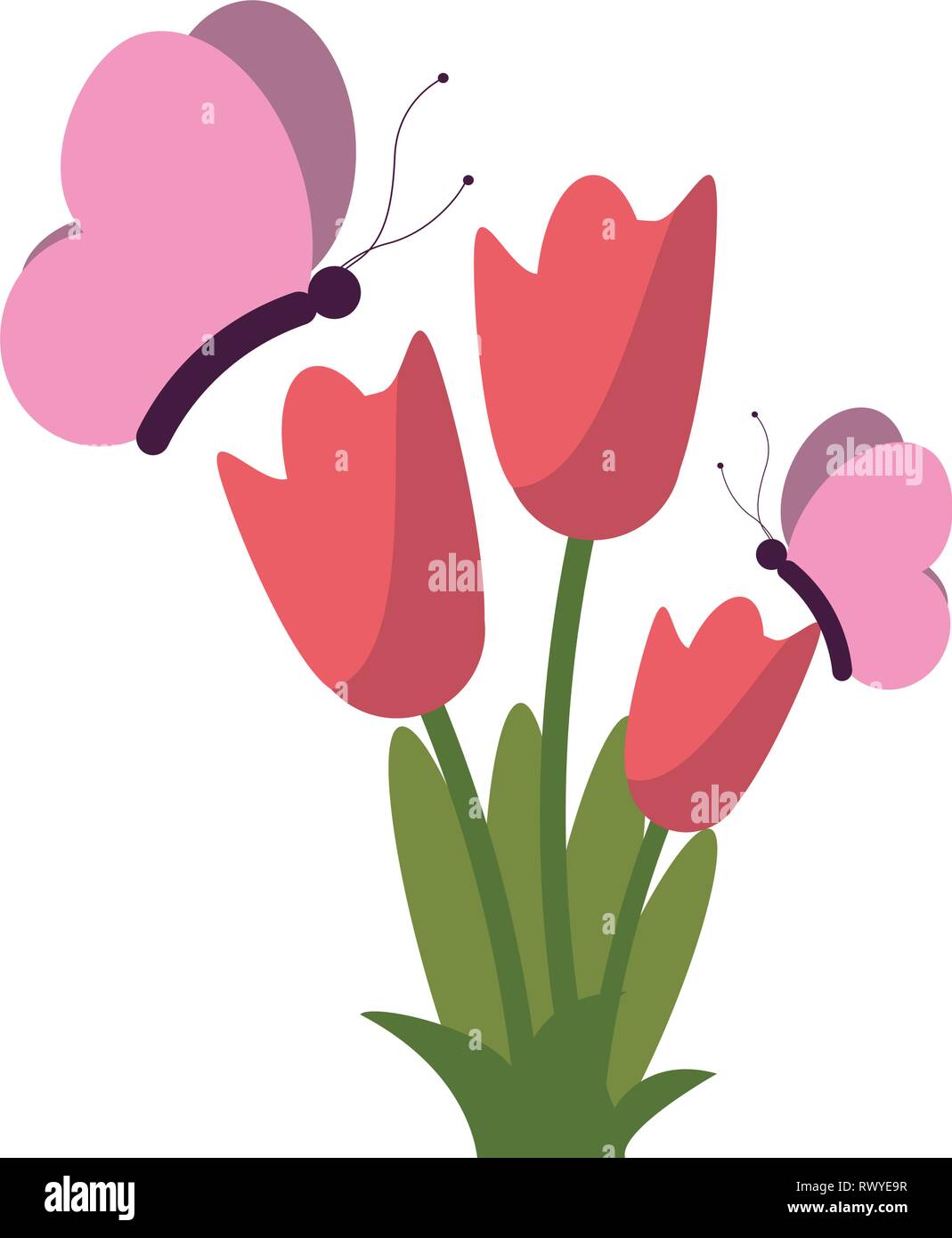 Flowers with butterflies cartoon Stock Vector Image & Art - Alamy