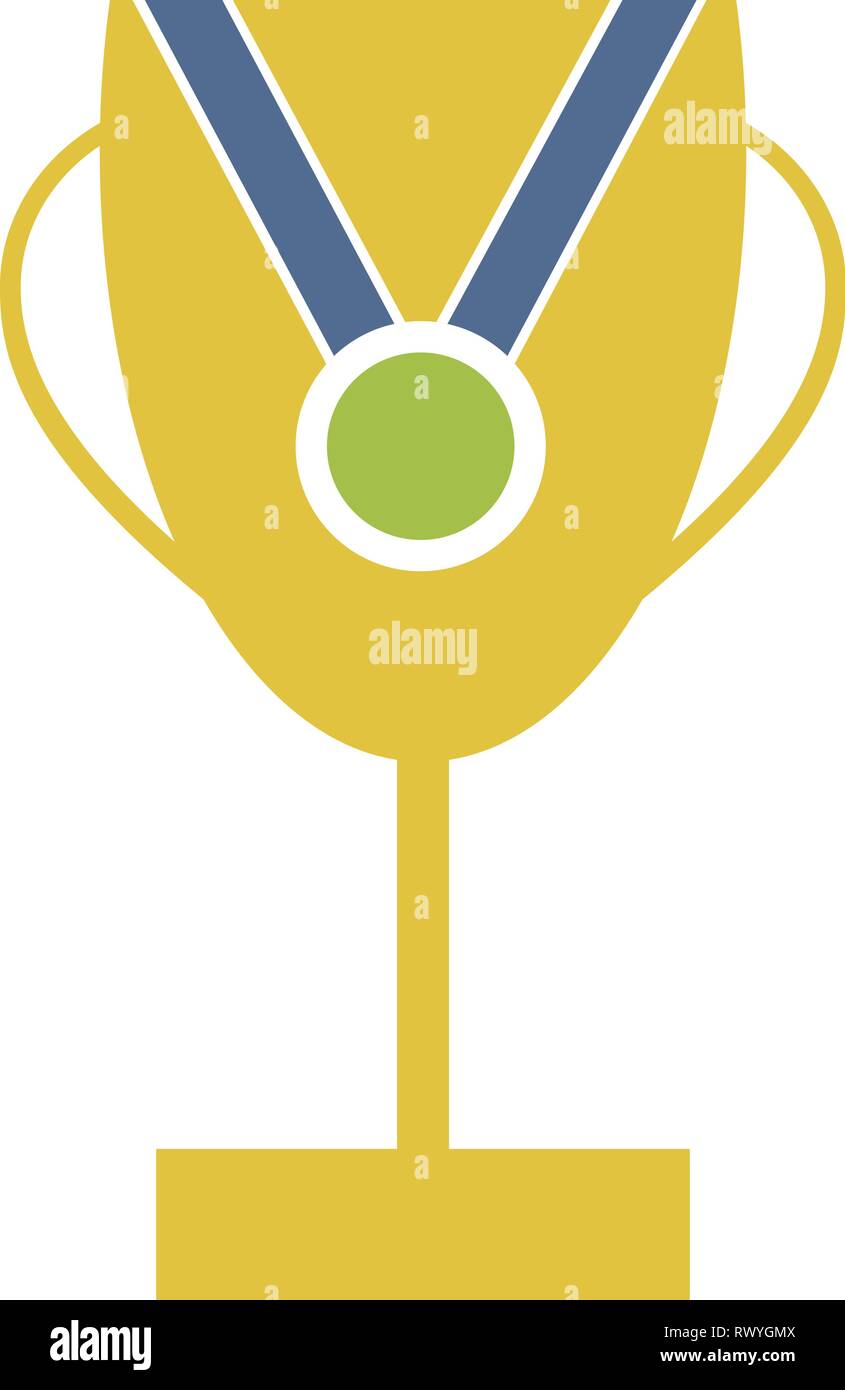 First place gold trophy and medal achievement concept in flat design ...