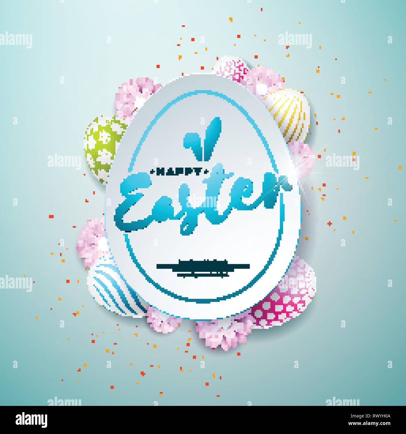 Vector Illustration of Happy Easter Holiday with Painted and Spring ...