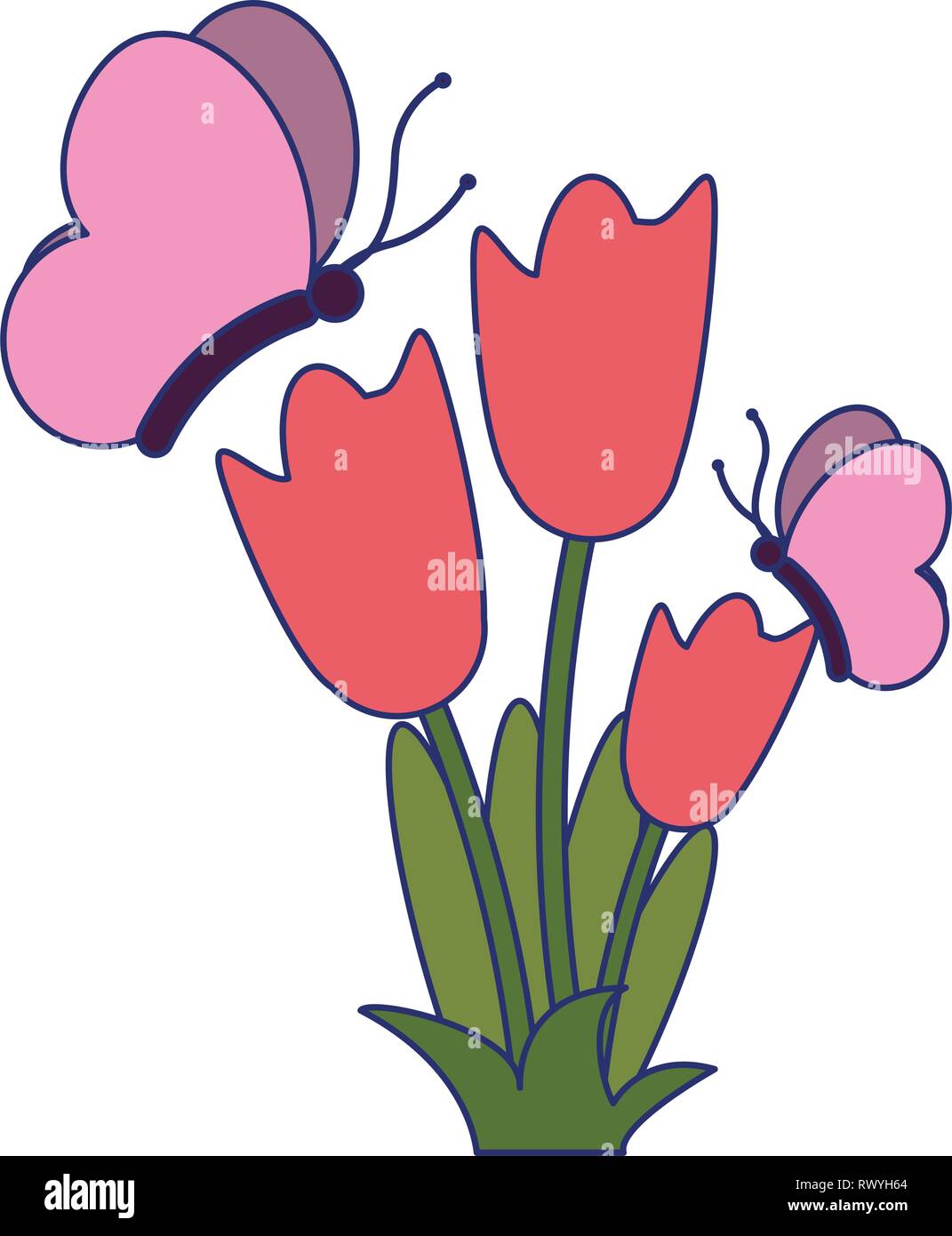 Flowers with butterflies cartoon Stock Vector Image & Art - Alamy