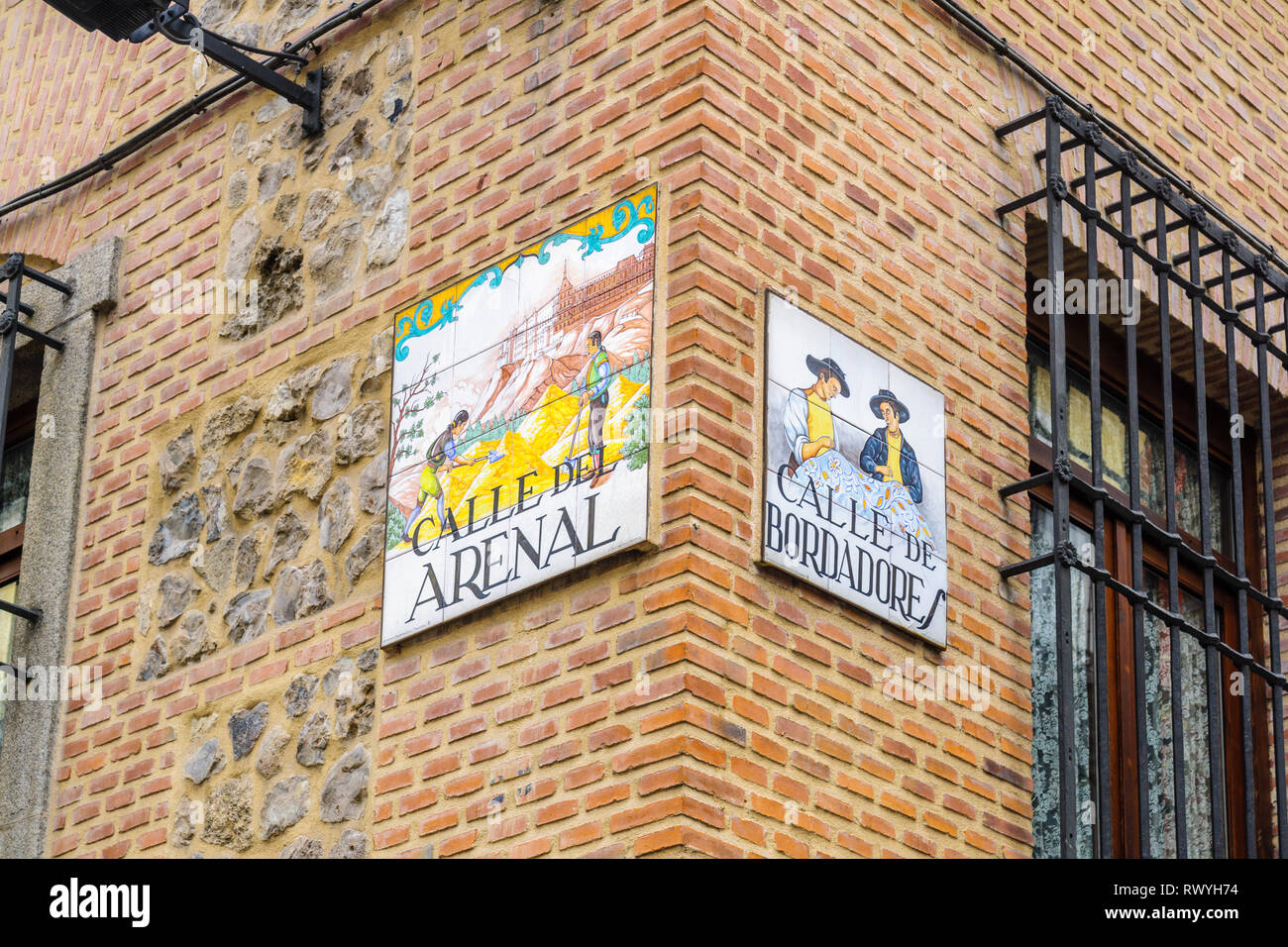 MADRID, SPAIN - DECEMBER 31, 2017: Typical colorful street signs, in ...