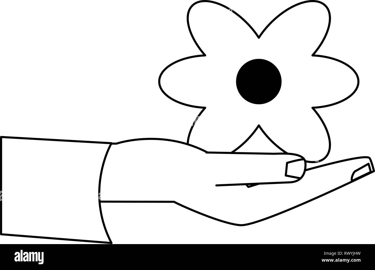 hand holding flower cartoon in black and white Stock Vector Image & Art ...