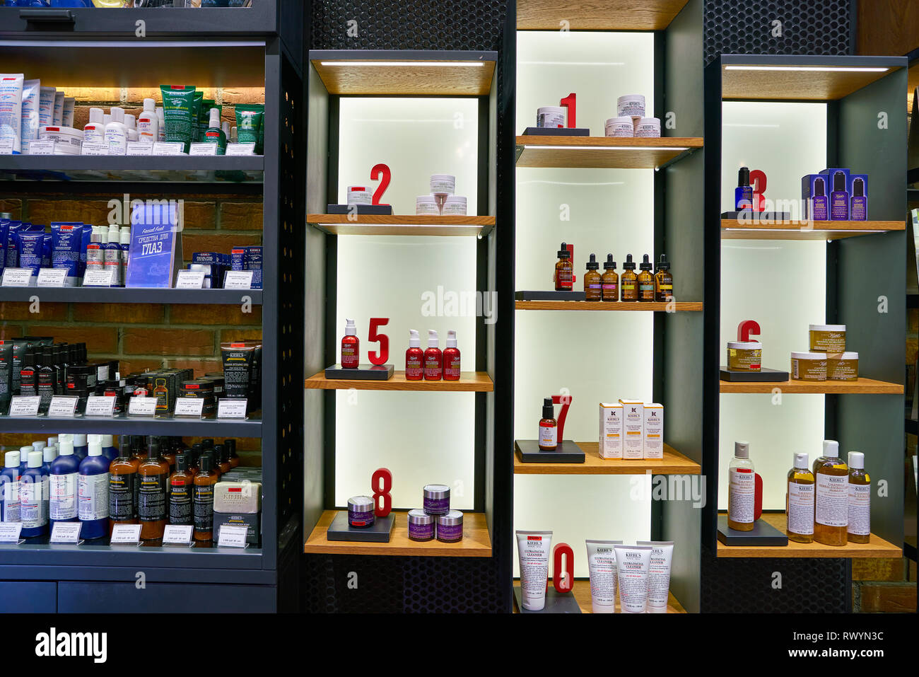 MOSCOW, RUSSIA - CIRCA SEPTEMBER, 2018: interior shot of Kiehl's store ...