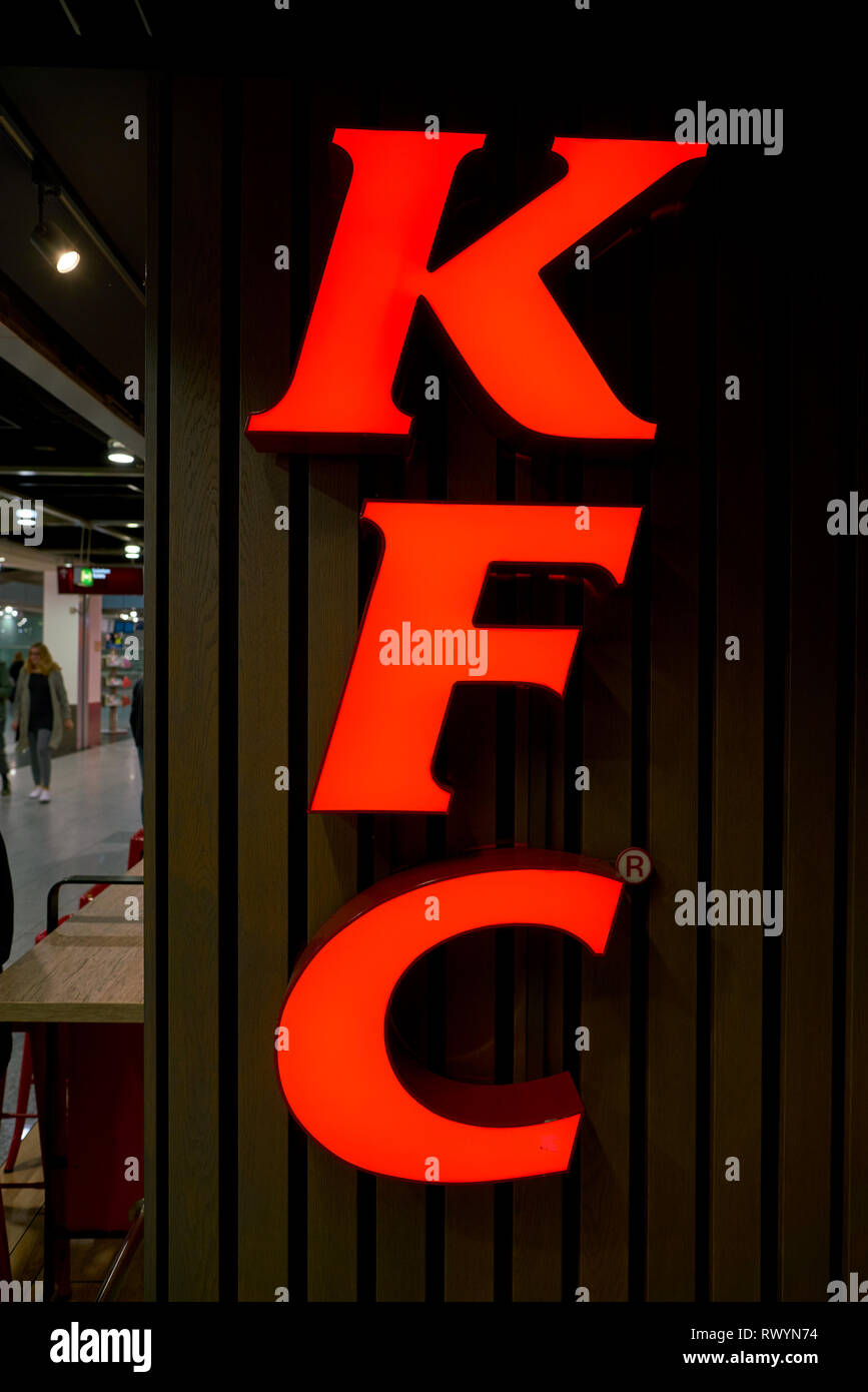 DUSSELDORF, GERMANY - CIRCA SEPTEMBER, 2018: close up shot of KFC sign ...
