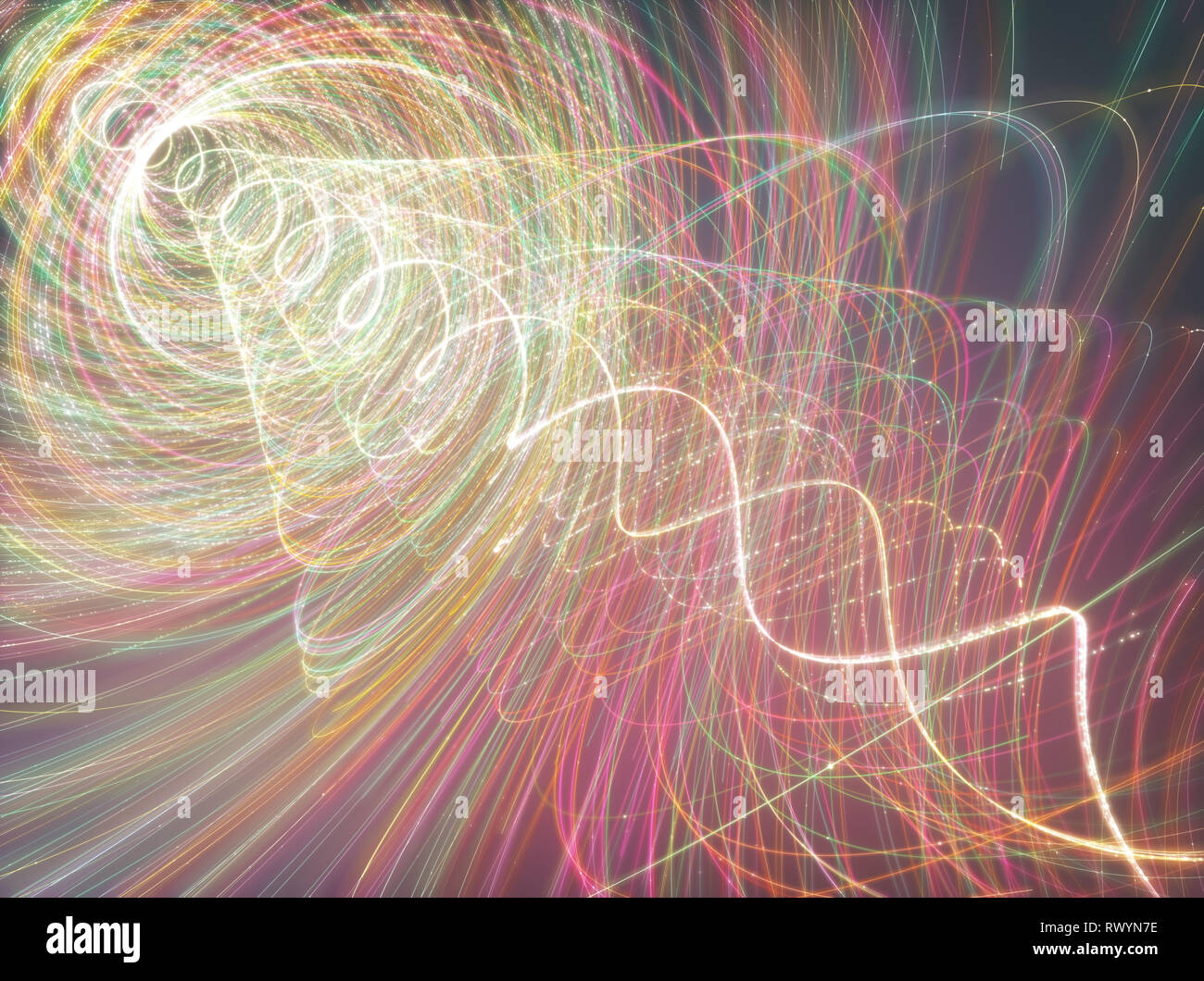 3D illustration. Colored lines in spiral motion. Abstract concept image ...