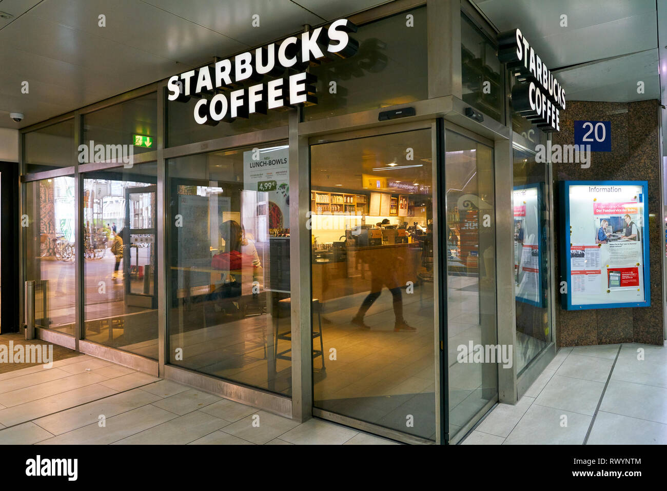 DUSSELDORF, GERMANY - CIRCA SEPTEMBER, 2018: entrance to a Starbucks ...