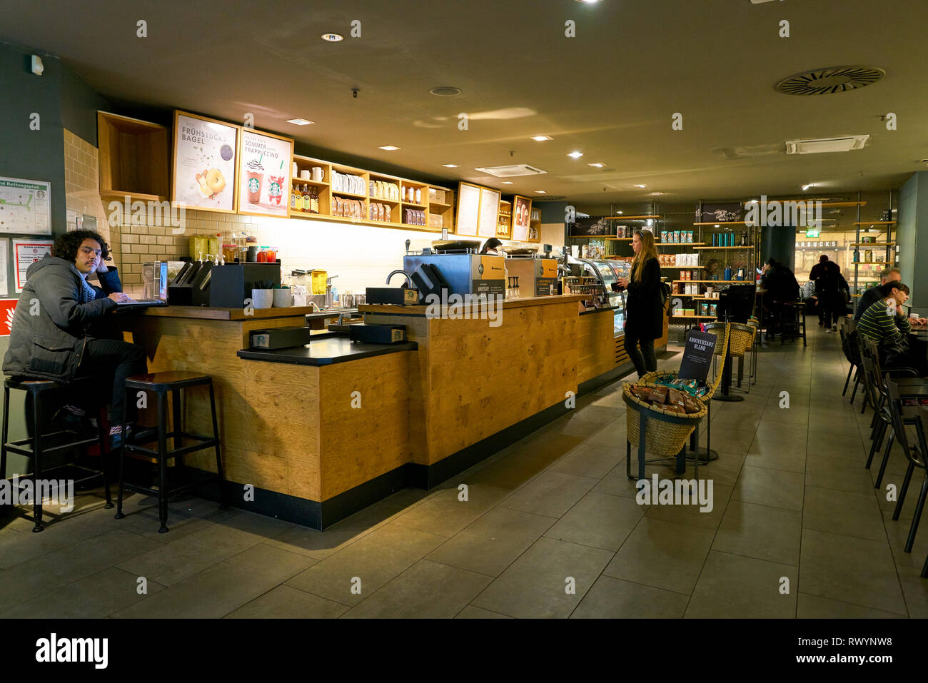 DUSSELDORF, GERMANY - CIRCA SEPTEMBER, 2018: interior shot of Starbucks ...