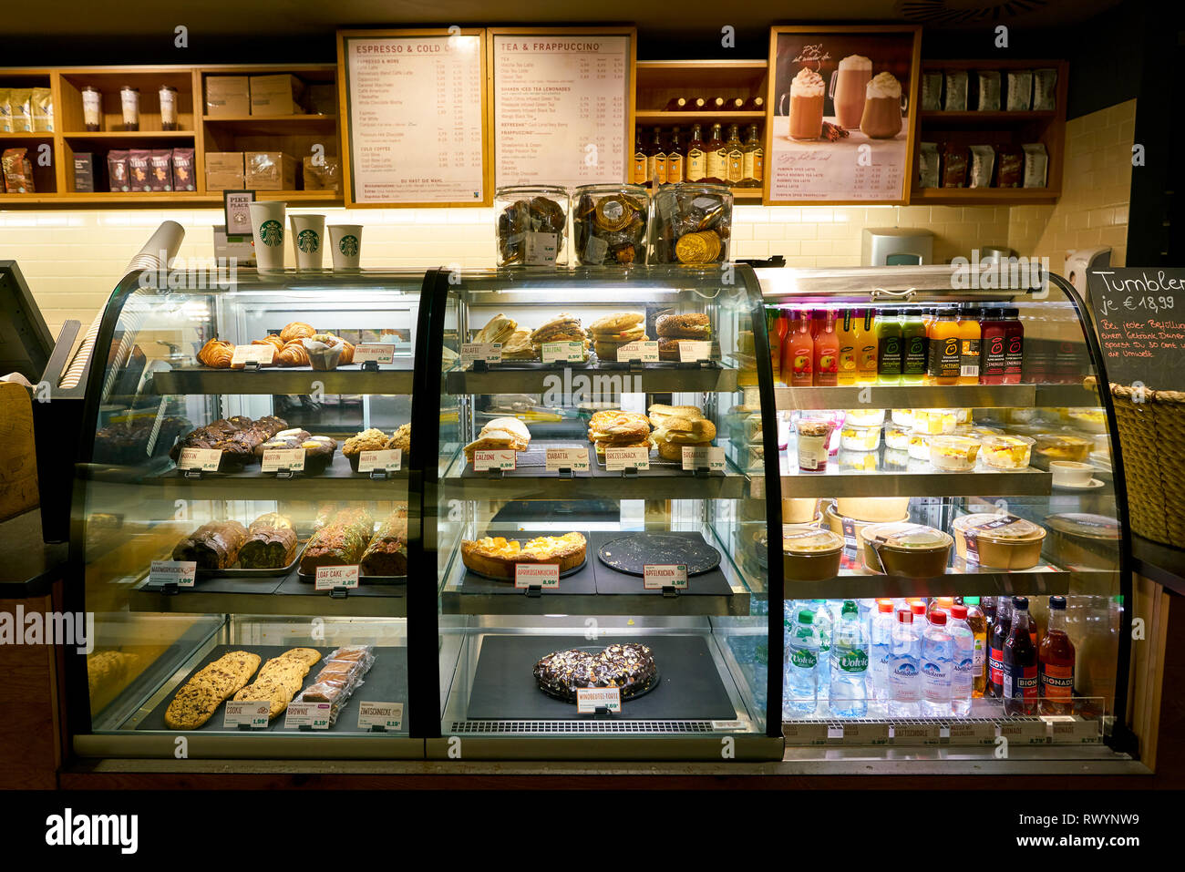 DUSSELDORF, GERMANY - CIRCA SEPTEMBER, 2018: food and drinks on display ...