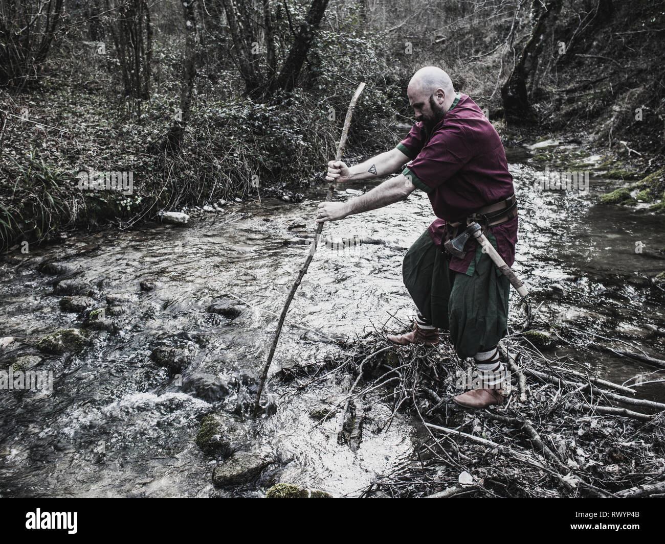 Viking fishing at the river Stock Photo - Alamy