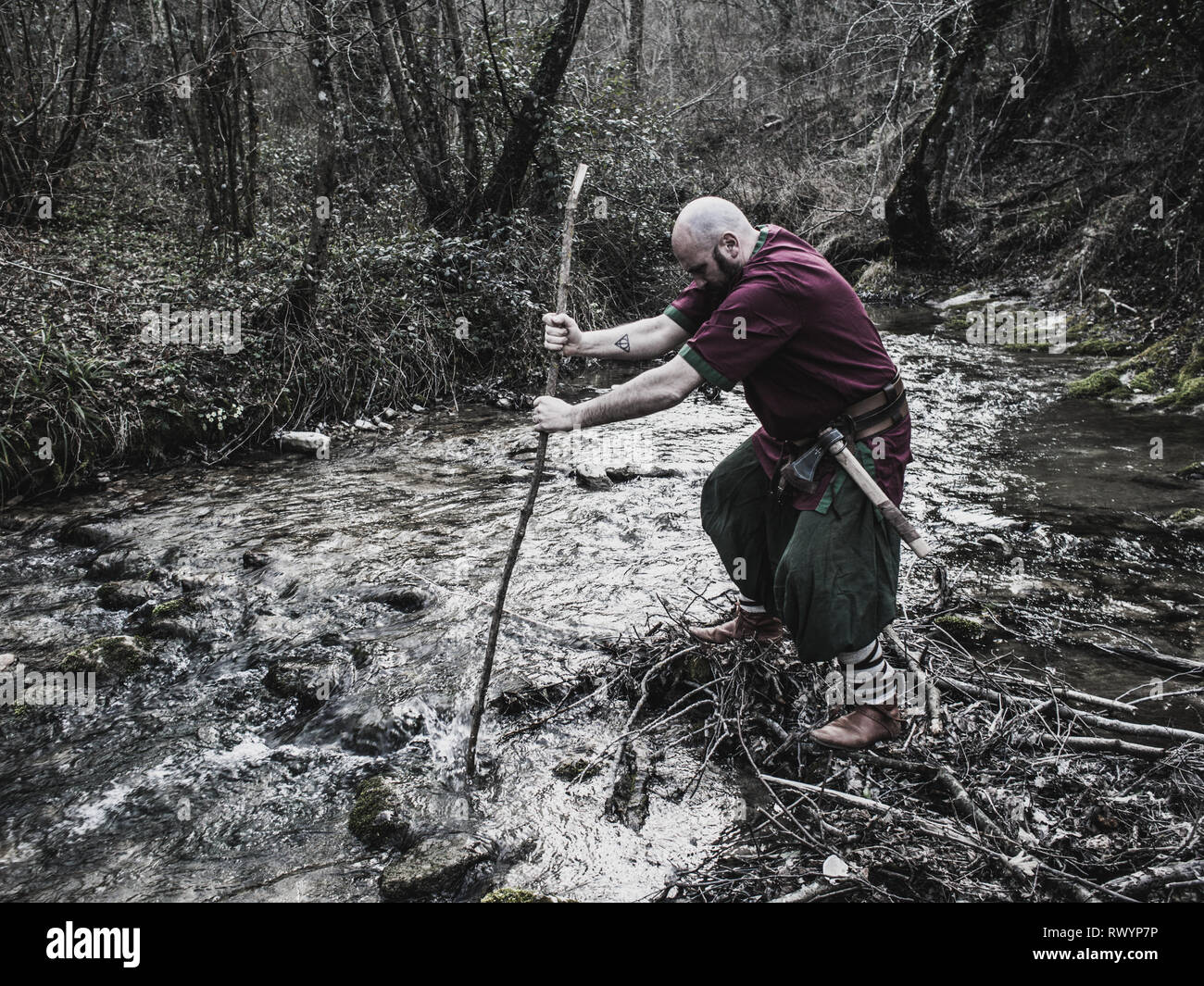 Viking fishing at the river Stock Photo - Alamy
