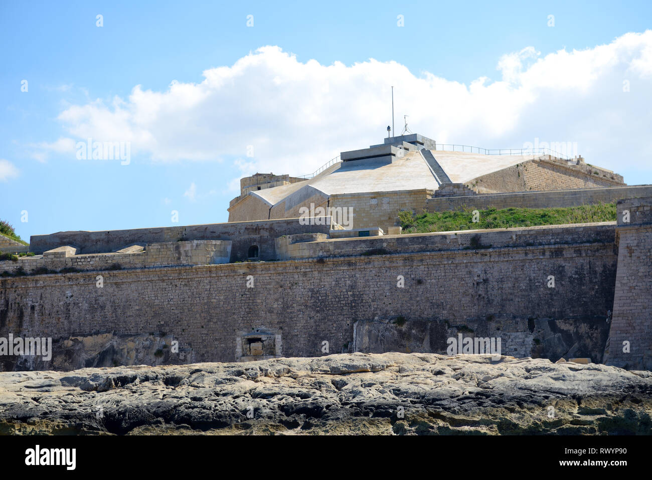 The view on defence buildings at seafront, Malta Stock Photo - Alamy