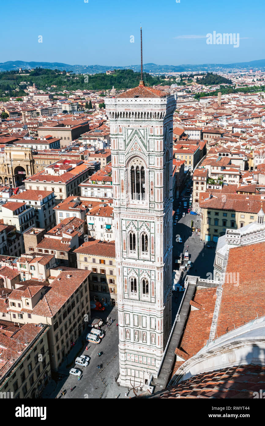 Aerial view of Giotto's Campanile from the Cathedral - Florence, Italy ...