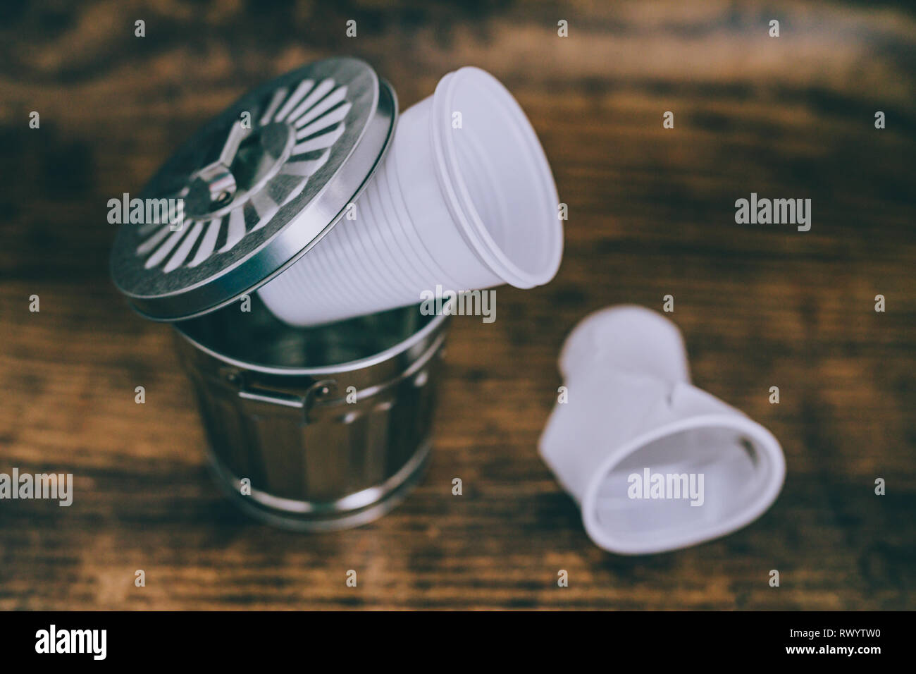 concept of banning or reducing single-use plastic, disposable cups and ...