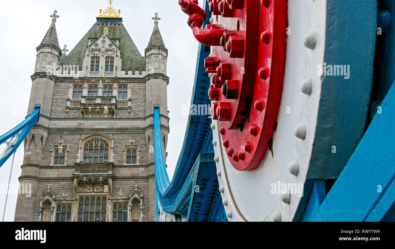 Metals and big screw on the side of the bridge. Shown also is the tall ...