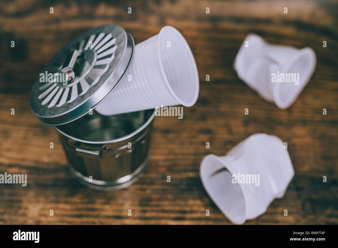 concept of banning or reducing single-use plastic, disposable cups and ...