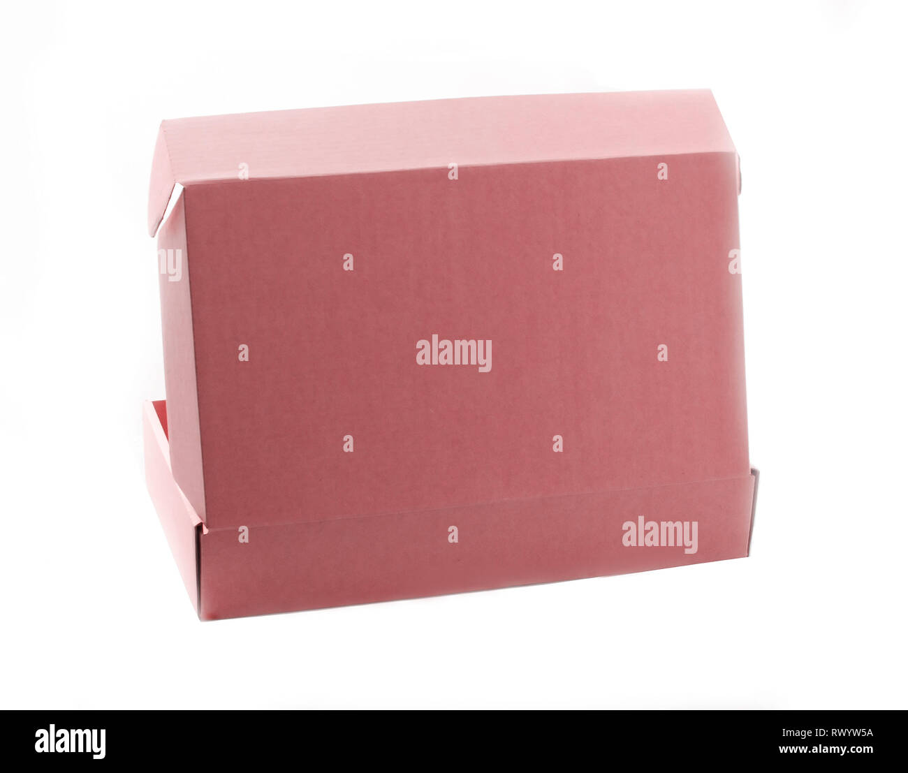 Open coral color cardboard box isolated on white background. Carton ...