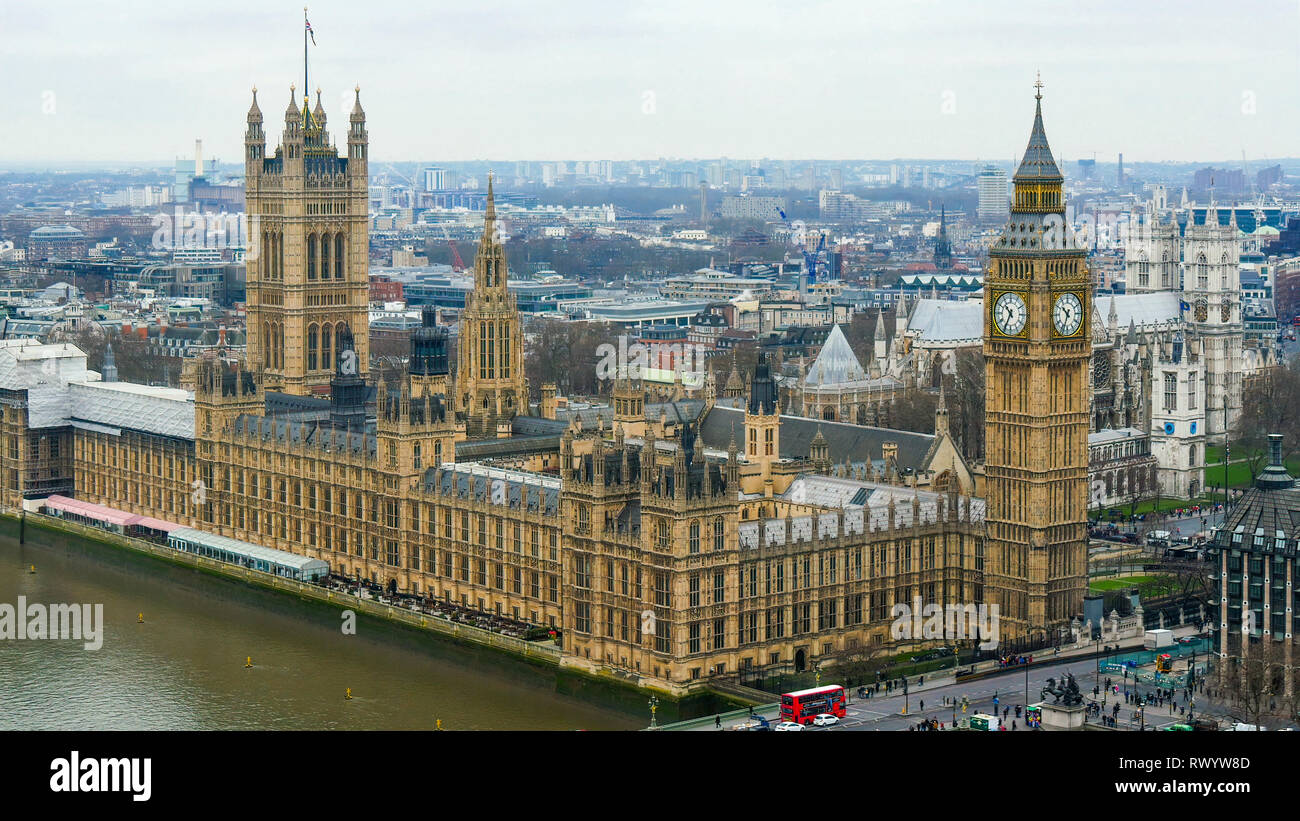 The back view of the Palace of Westminster in London. Seeing the wide ...